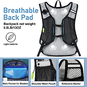 Lightweight Hydration Backpack, Running Backpack with 2L Water Bladder, Hydro Water Daypack for Cycling Hiking Rave for Men Women