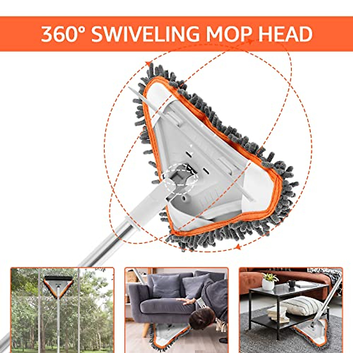 CB Wall Mop Cleaner with Adjustable Handle 360 ° Rotating Cleaning Mop Detachable Wall Cleaning Tool with Replaceable Mop Cloth Reusable Dust Mop Cleaner Wet and Dry Use Durable for Windows Wall Floor