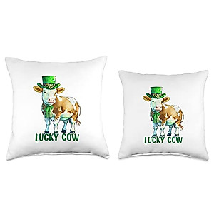 St Patrick's Day Lucky Animals Lucky St. Patricks Day Cow with a Leprechaun Hat Throw Pillow, 16x16, Multicolor