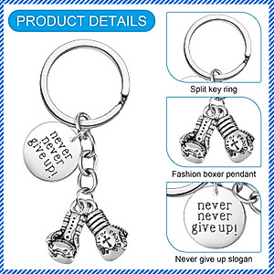 Loetere 24 Sets Never Give up Boxing Keychain Boxing Gloves Charm Keyring with Thank You Tag and Organza Bag Inspirational Keychain Gift for Boxers Appreciation Gift Fitness Gift Boxer Fan Gift
