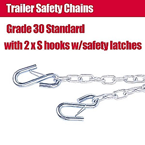NBJINGYI 3/16" X 48" Trailer Safety Chain with Spring Clips Grade 30 with 2 S Hook 2PCS