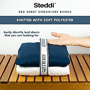 Steddi Bed Sheet Organizer Bands, Bed Sheet Storage Label Bands, Sheet Organizer Bands, Sheet Labels for Bedding, Sheet Organizers and Storage for Bed Sheets, Pillow Case, Duvet (Queen)