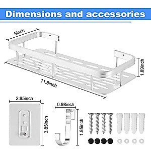 Shower Basket With 4 Hooks Strong Self-Adhesive Shower Shelf For Shampoo And Conditioner Bathroom Storage or Dormitory Kitchen SUS304 Stainless Steel Rust Proof, 3 Pack No Drilling Rust Proof - Silver