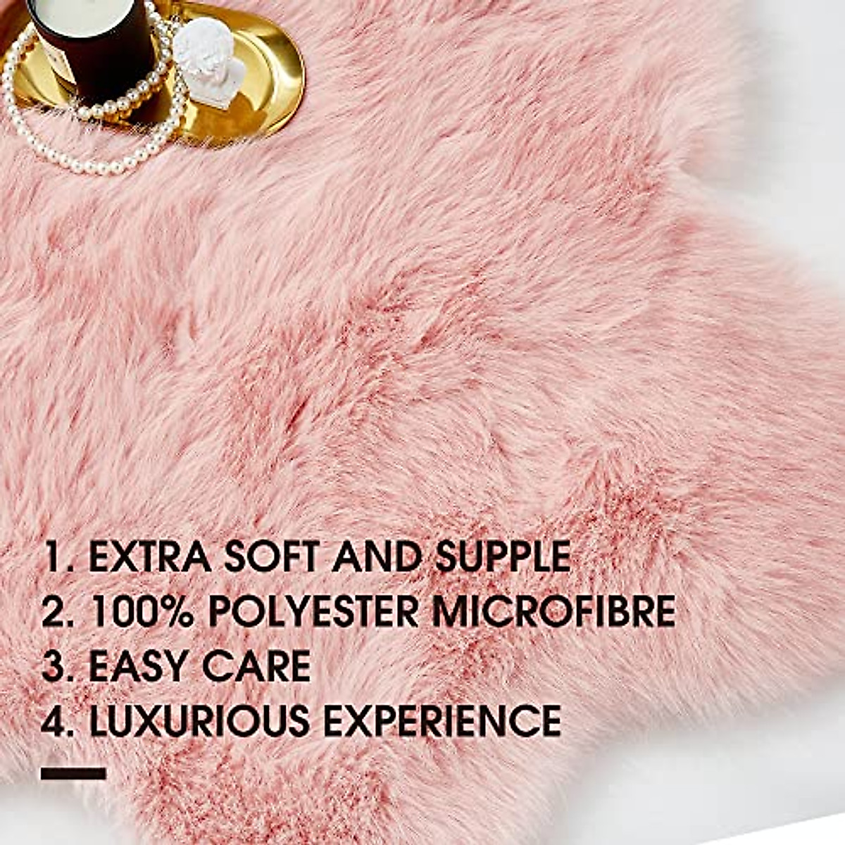 CosyCo Faux Fur Sheepskin Rug, Soft Plush Fluffy Fuzzy Area Beside Throw Rug, Decorative Luxury Chair Seat Cover for Bedroom, Living Room, Office, Couch, Floor, Home Decor, 1.8x2.5ft, Pink
