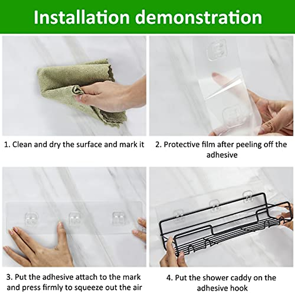 Locsee Shower Caddy Shelf Organizer 2PCS with Soap Dishes 2PCS, Bathroom Accessories with Hooks, No Drilling Basket Shelf Wall-Mounted Shower Storage Accessories (Black)