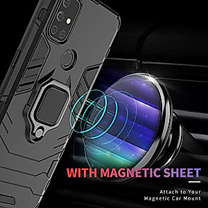 Jusy [3p] Oneplus Nord N10 5G Case & Tempered Glass Screen Protector & Camera Protector for 1+ Nord N10, Protective Case with Rotate Holder Kickstand and Magnetic Plate for Oneplus Nord N10 (Black)