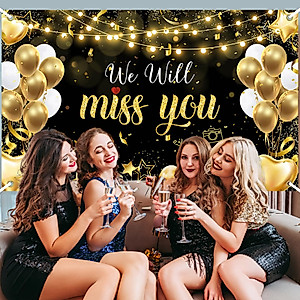 Avezano We Will Miss You Banner Black Gold We Will Miss You Decorations for Farewell Retirement Party Going Away, Graduation, Office, Friends Goodbye Party Decorations Banner 70.8x43.3inch