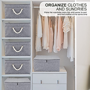 MeiMart Foldable Storage Box with Lid, Collapsible Linen Fabric Clothing Storage Bin Organizer Container Basket with Cover for Home/Bedroom/Office (Large