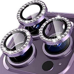Suoman for iPhone 14 Pro Max Camera Lens Protector / 14 Pro Camera Lens Protector, Diamonds Bling Camera Cover Tempered Glass for iPhone 14 Pro Max /14 Pro [Perfectly Fit] - Diamond Purple