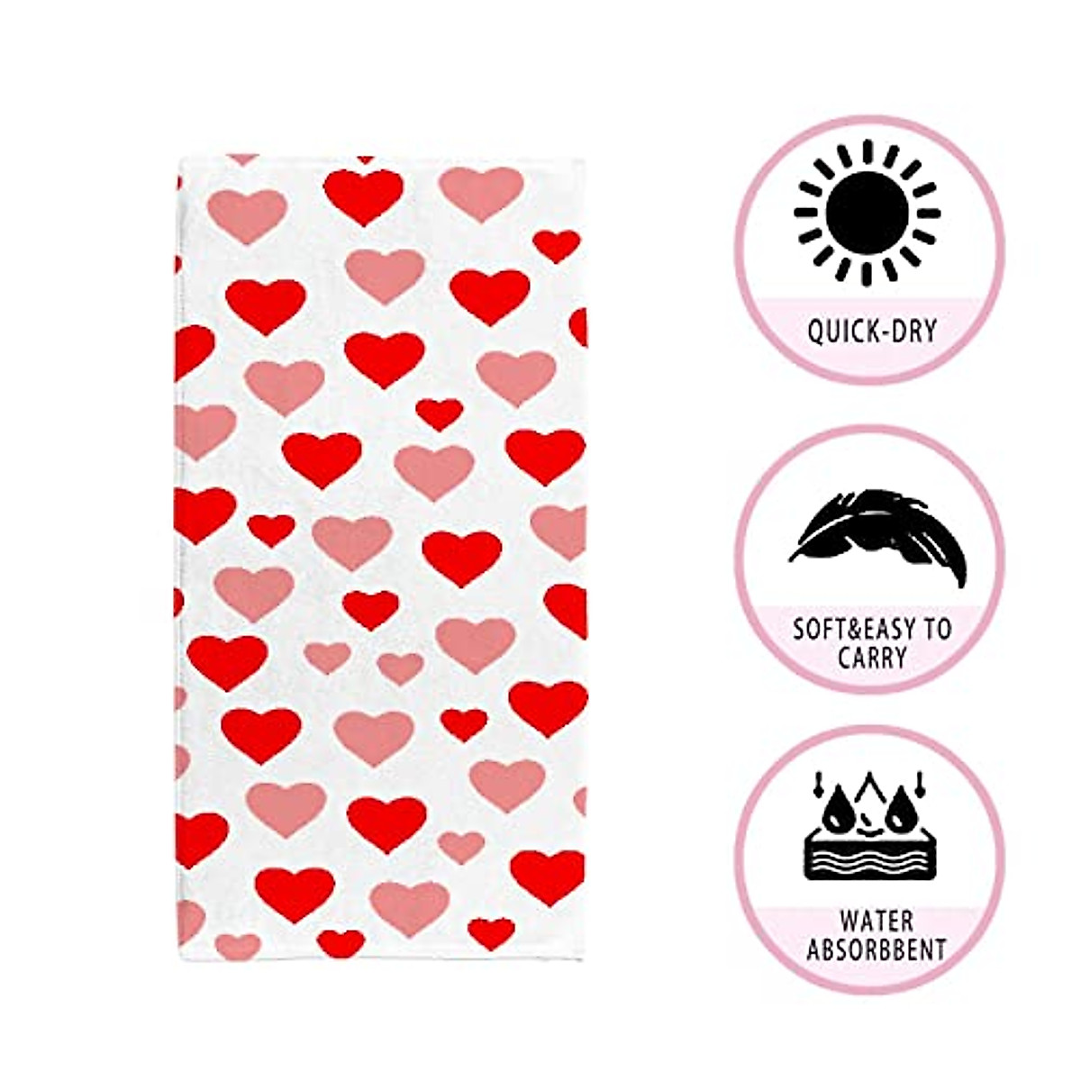 My Little Nest Hand Towels for Bathroom Red Hearts Gradient Absorbent Small Bath Towel Soft Kitchen Towels Fingertip Towel for Guest and Bar 30 x 15 inch