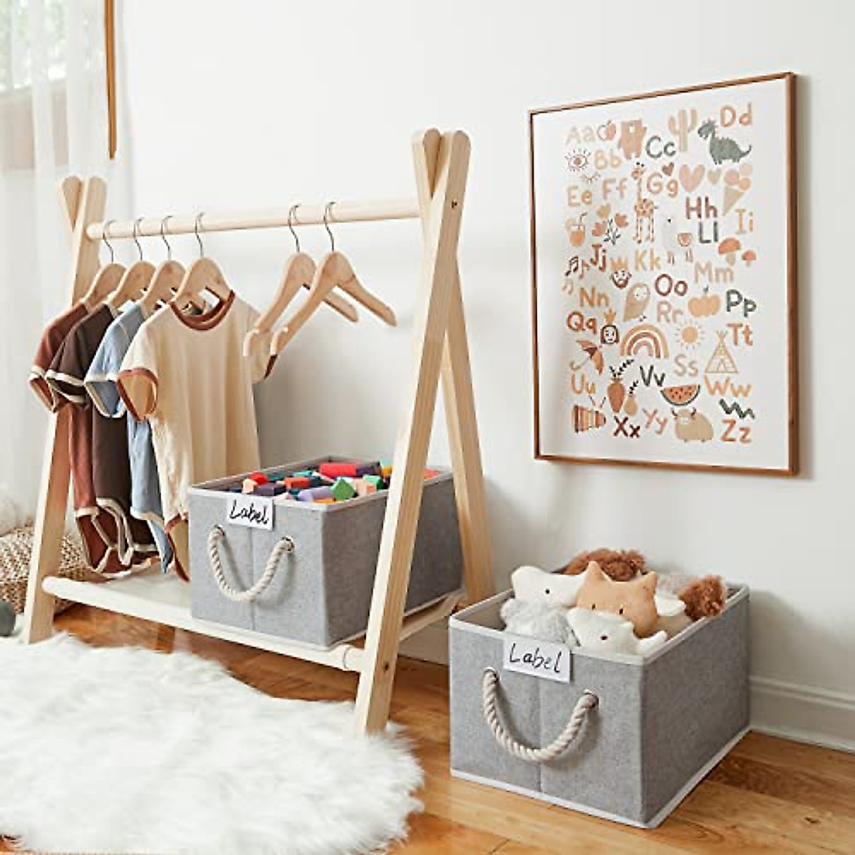 LoforHoney Home Bundle- Storage Bins with Lids Light Gray XLarge 2-Pack, Storage Bins with Cotton Rope Handles Light Gray Large 2-Pack