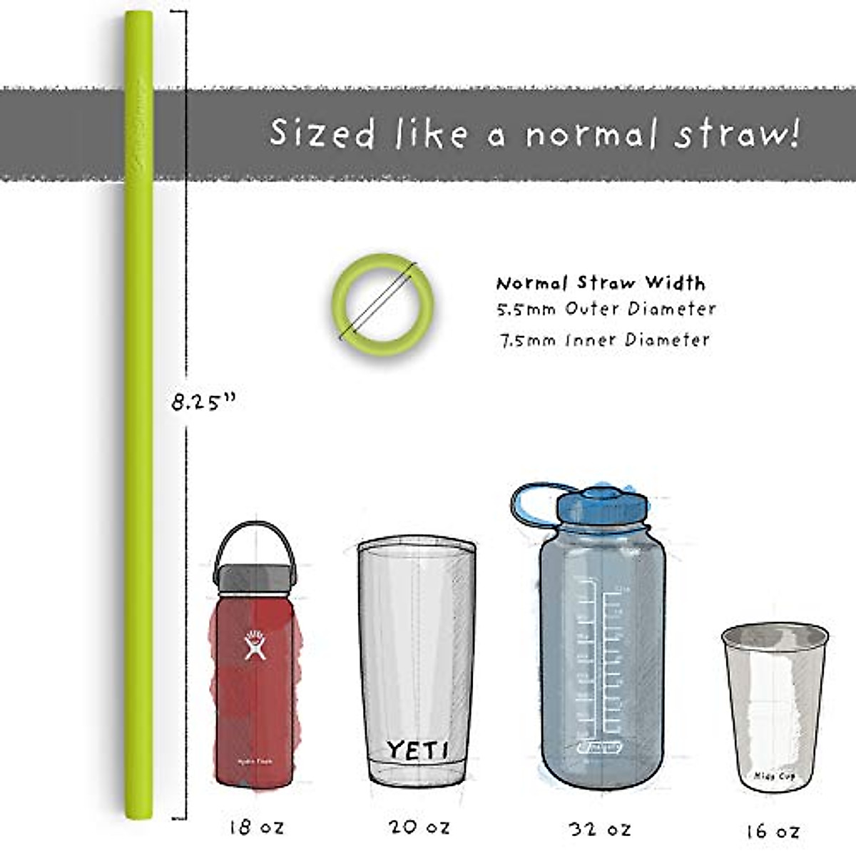 Silicone Straws - Slender Size BPA Free Non-Rubber Silicon Reusable Drinking Straws for Stainless Steel 20 oz Yeti Tumbler - Flexible, Chewy, Bendy & Safe for Kids/Toddlers
