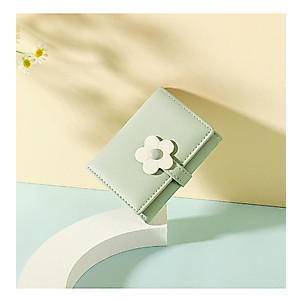 MEISEE Cute Small Wallet for Girls Women Tri-folded Wallet Cash Pocket flowers PU Leather Print Card Holder Coin Purse with ID Window (2-green)