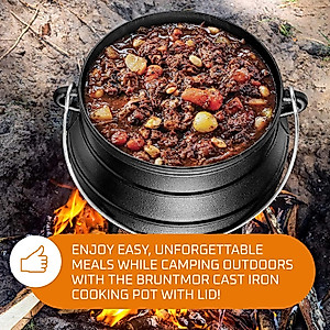 Bruntmor Pre-Seasoned Cast Iron Cauldron - 6 Quart African Potjie Pot with Lid - 3-Legged Dutch Oven for Camping and Over-the-Fire Cooking - Durable Outdoor Cookware for Stews, Chili, and Slow Cooking