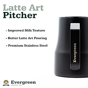 Evergreen Coffee - Precision Latte Art Milk Pitcher | 16oz | Commercial Grade Stainless Steel | Milk Steam Frothing Jug | For Espresso Machines, Breville Espresso Machines (Black)