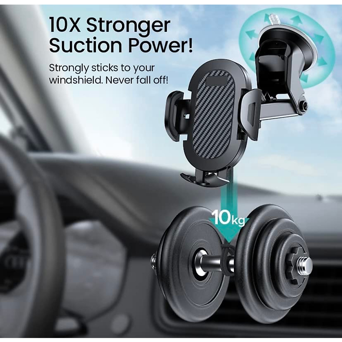 Universal Car Phone Holder ( Super Suction and Stability) Hands Free, Adjustable, for Dashboard ✅ and Windshield ✅