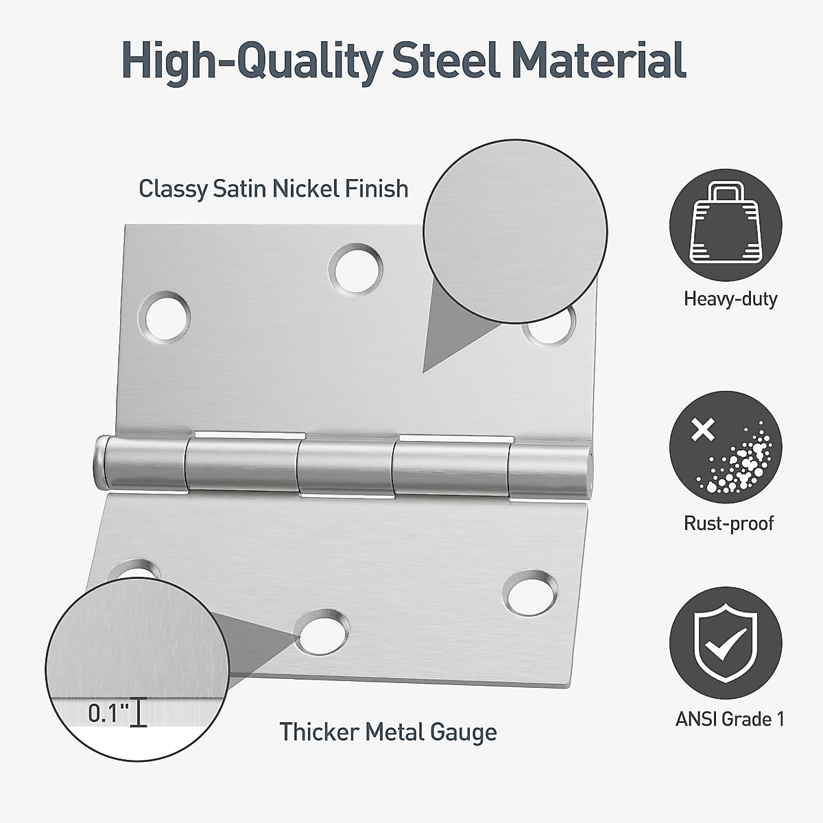 HOSOM 6 Pack Door Hinges 3.5 Inch with Square Corner, Satin Nickel Interior Door Hinge for Bedroom, Bathroom, Cabinet, and More