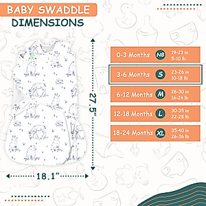 Bird + Bear Kids 1.0 TOG Baby Swaddle Sack with 2 Way Zippers & Velcro - Baby Swaddle 3-6 Months – 100% Organic Cotton for Your Newborns - Woodland Animals
