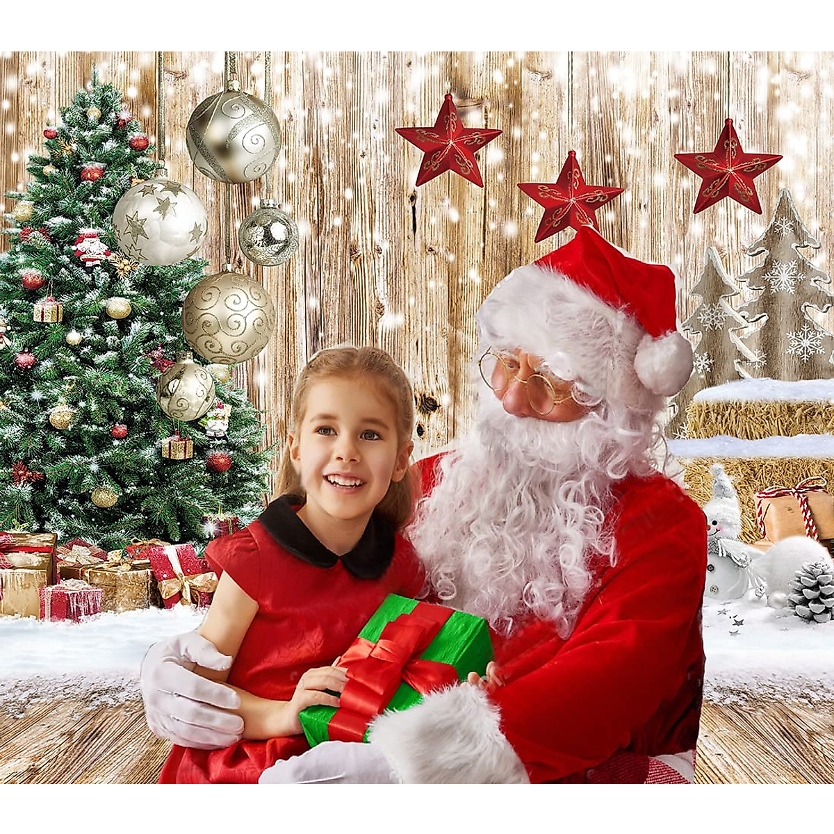 CYLYH 5x7FT Rustic Wood Snow Backdrop for Christmas Party & Family Gathering