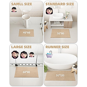 Color&Geometry Beige Chenille Bathroom Rugs- Non Slip, Absorbent, Quick Dry, Thin, Washable- 16"x24" Small Bath Mat Carpet Bath Rugs for Bathroom Floor, Shower, Sink, Vanity