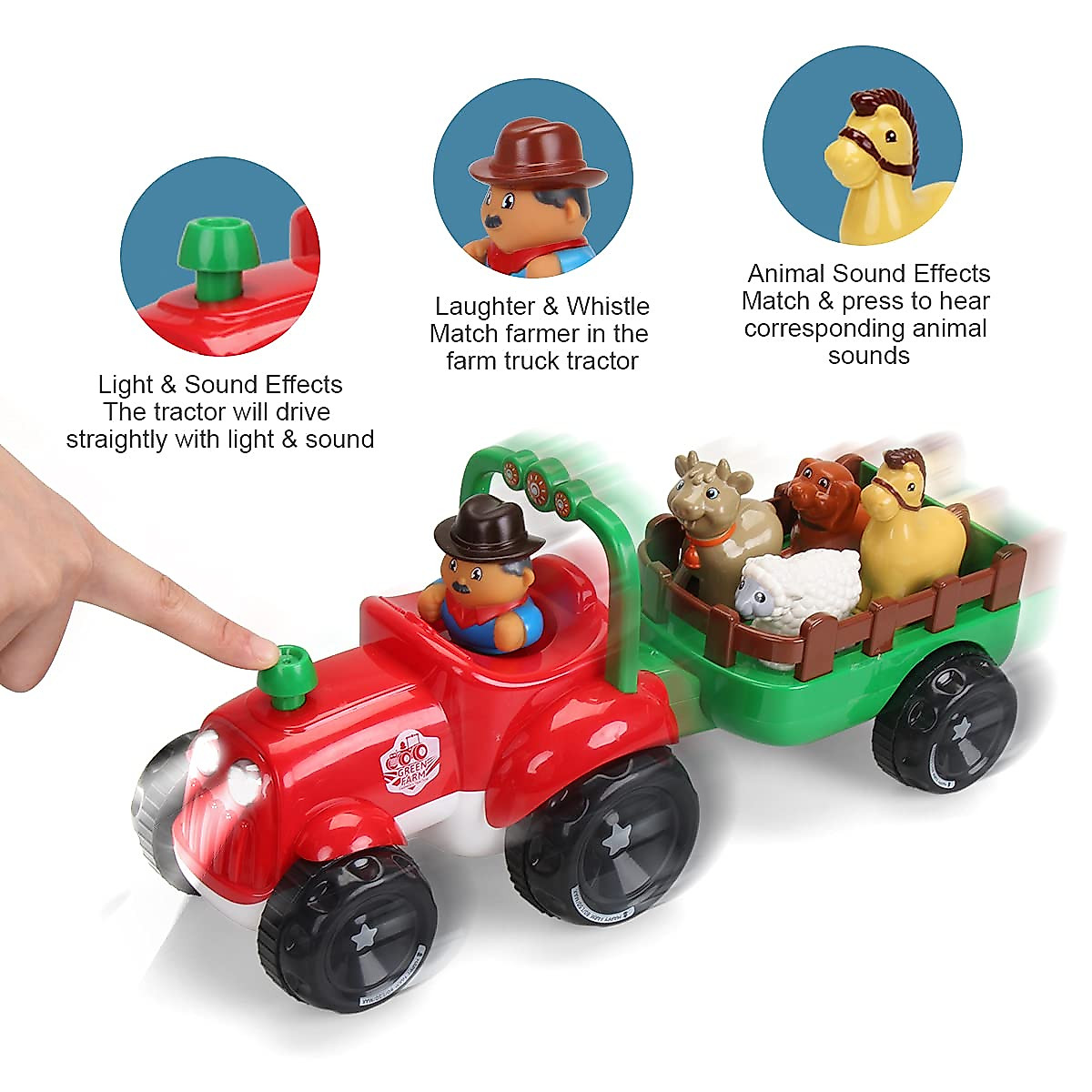 INTMEDIC Farm Tractor Toy with Detachable Farmer and Animals Figures, Preschool Musical Toys with Light&Sound Effect, Gifts for Kids Boys Girls Toddlers, Age 3,4,5,6 Years Old