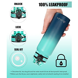 Oldley Insulated Water Bottle 20oz for Adults Kids Stainless Steel Water Bottles with Straw/Chug/Carabiner 3 Lids Fruit Strainer Double Wall Vacuum Wide Mouth BPA Free Leak-Proof for School Travel