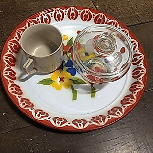 12" Round Enamel Floral Food Tray Vintage Serving Plate Dish Bowl Thai Restaurant Cooking