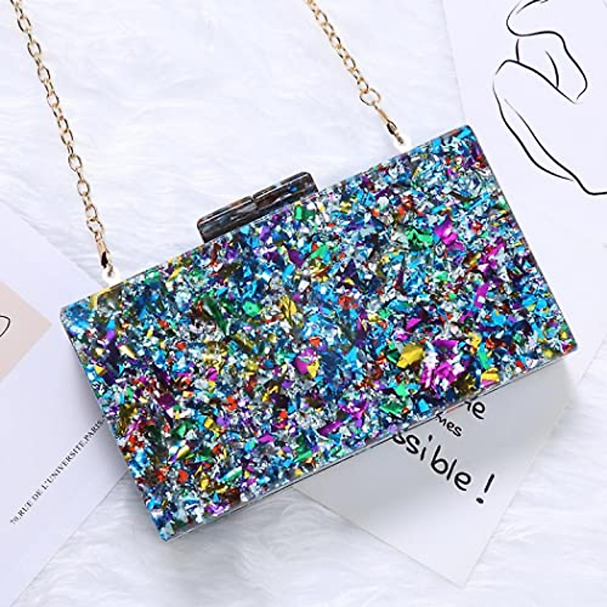 Gets Acrylic Purses and Handbags for Women Multicolor Purses and Handbags Shoulder Elegant Banquet Evening Bags (Blue)