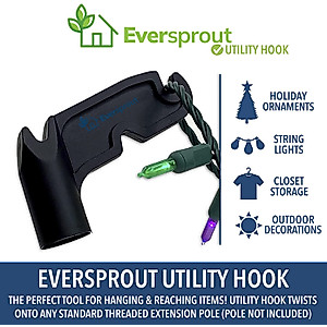 EVERSPROUT Utility Hook | Installing and Hanging Christmas Lights, Bird feeders, Reaching High Places | Lightweight, Fits on 3/4 inch Acme Thread Pole Tips (Hook Only, No Pole)