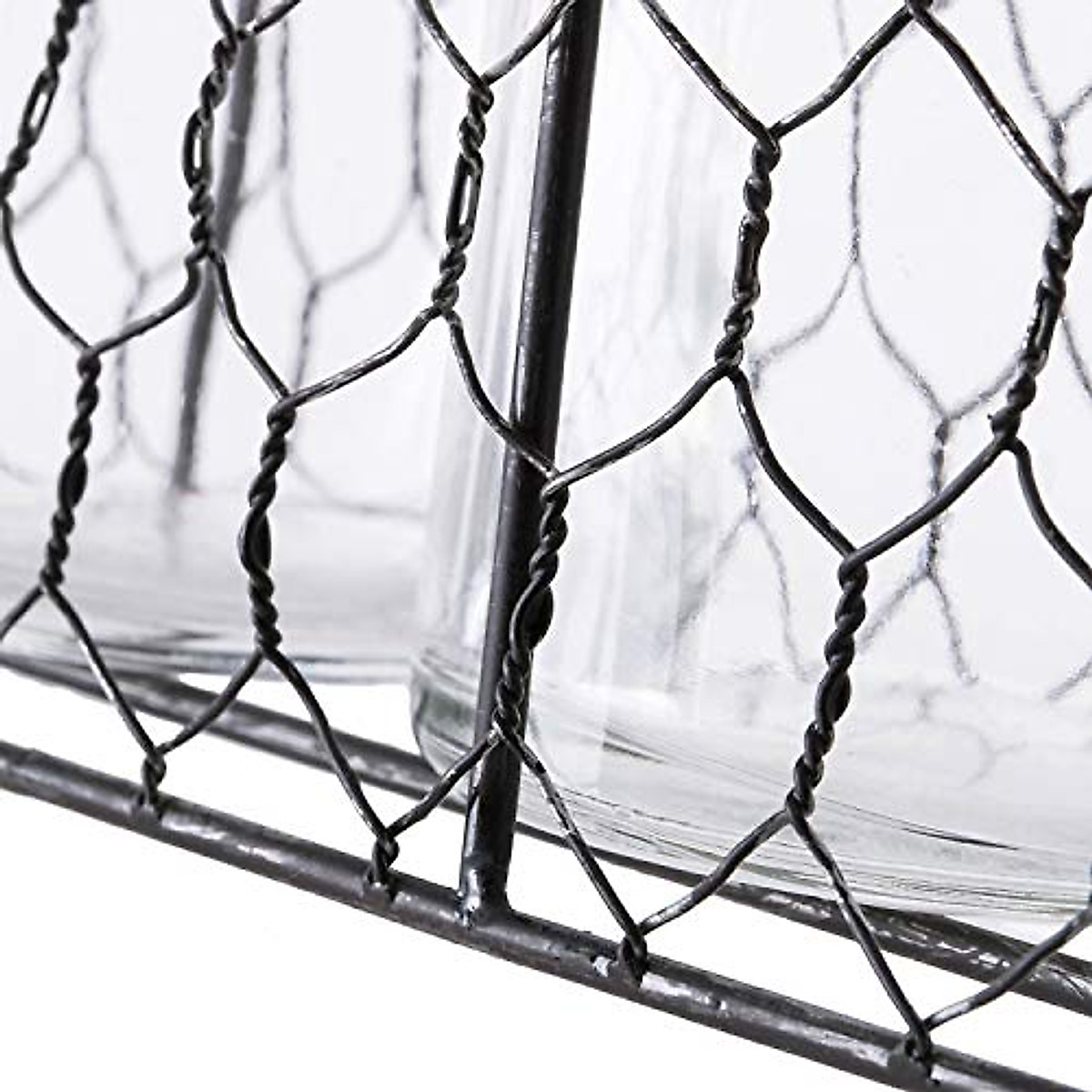 Diamond Star 3Pcs Clear Glass Milk Bottle Vases in Basket Caddy Vintage Style Jars Sets (3Pcs , 11"L X 3"W X 5.5"H)