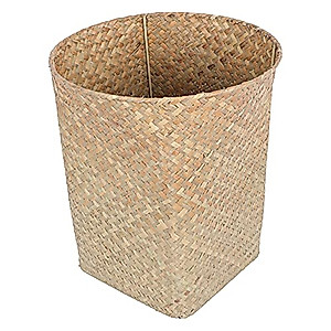 DOITOOL Wicker Rattan Waste Basket Woven Seagrass Trash Can Retro Garbage Rubbish Bin Woven Flower Pots Sundries Container Basket for Bedroom Kitchen