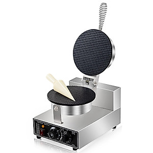 110V Electric Ice Cream Cone Maker 1300W Commercial Waffle Cone Machine 1300W Electric Stainless Steel Egg Cone Baker Non Stick coating with Temp & Time Control for for Restaurant Bakeries