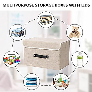 mee'life Foldable Storage Boxes with Lids 2 Pack Fabric Storage Bins with Lids, Closet Organizers for Clothes Storage, Room Organization, Office Storage, Toys - Beige