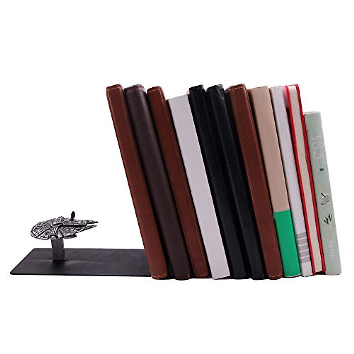 Premium Heavy-Duty Metal Bookend - Black L-Shaped Bookend Supports on Office Desk, Creative Gift for Dad and Lover (Airship)