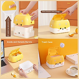 Omeily Cute Pet Mini Chi’s Desktop Trash Can Double Press Small Trash Can with Lid Suitable for Bathroom, Living Room, Bedroom, Office Countertop Trash can Lint Bin Garbage Can with Lid