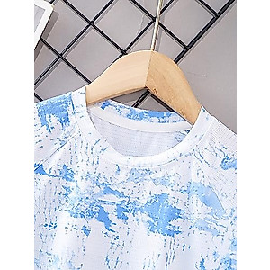 Mufeng Kids Boys Girls Quick Dry Breathable Raglan Sleeve T-Shirt Sun Protection Shirts for Workout Football Basketball Blue 9-10 Years