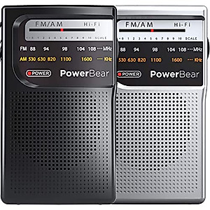 PowerBear Portable Radio | AM/FM, Battery Operated, Long Range (Black,Silver)