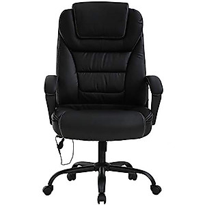 500lbs Big & Tall Task Office Chair, Wide Seat Desk Chair with Massage Lumbar Support Armrest Swivel Rolling High Back Leather Adjustable Ergonomic Computer Chair for Managerial Executive Chairs Black