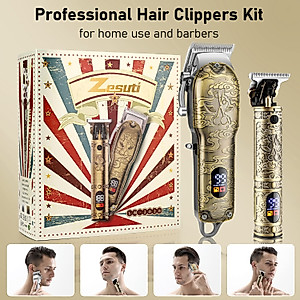 Zesuti Hair Clippers for Man & T-Blade Trimmer Set,Cordless Hair Clippers Professional Barber Clippers for Hair Cutting Kit Rechargeable Hair Beard Trimmer LED Display Trimmer for Men Women Kids