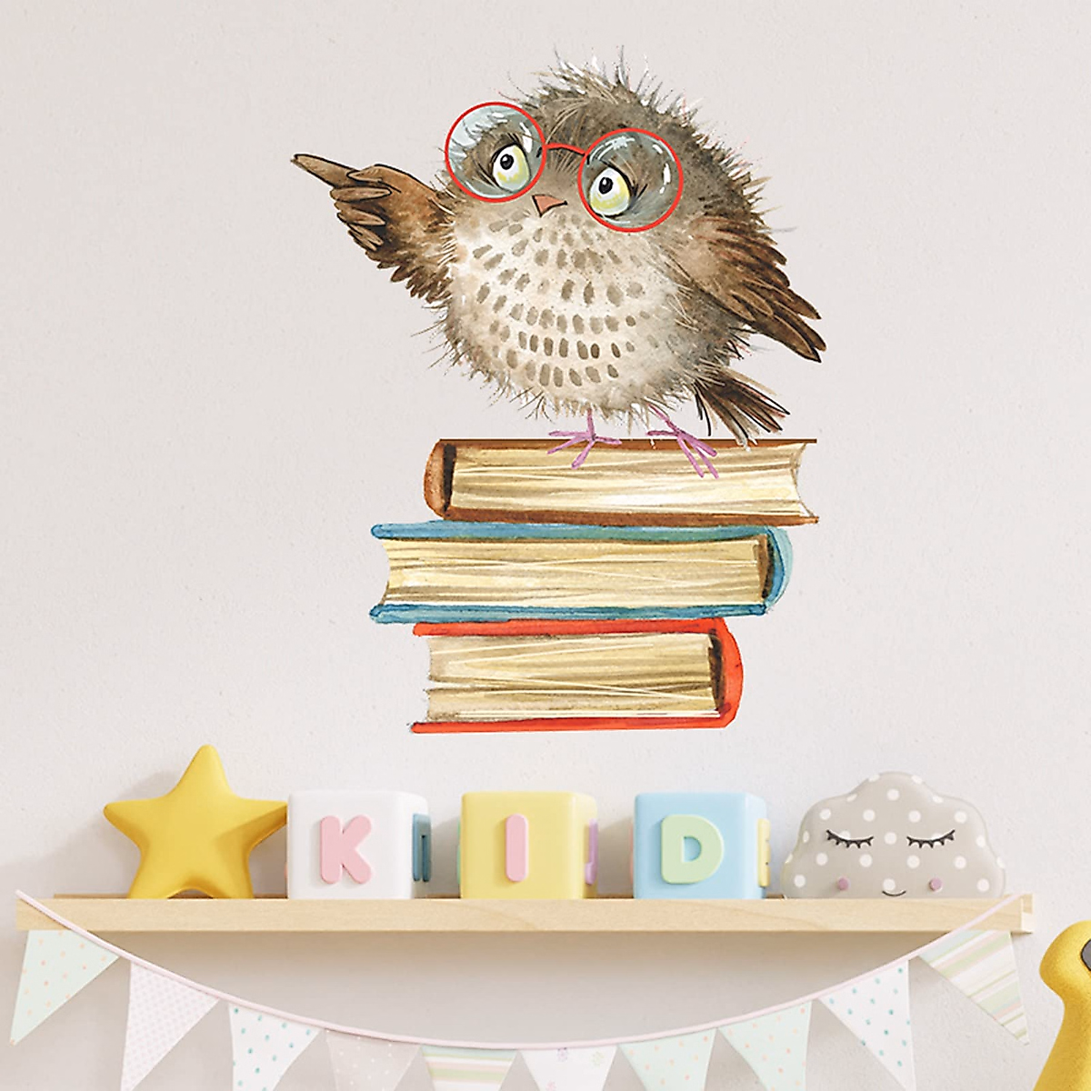 Funny Animal Wall Decals DIY Window Stickers Peel & Stick Wall Art for Kids Room Toddler Classroom Nursery Baby Bedroom Wardrobe Library Decor (Owl)