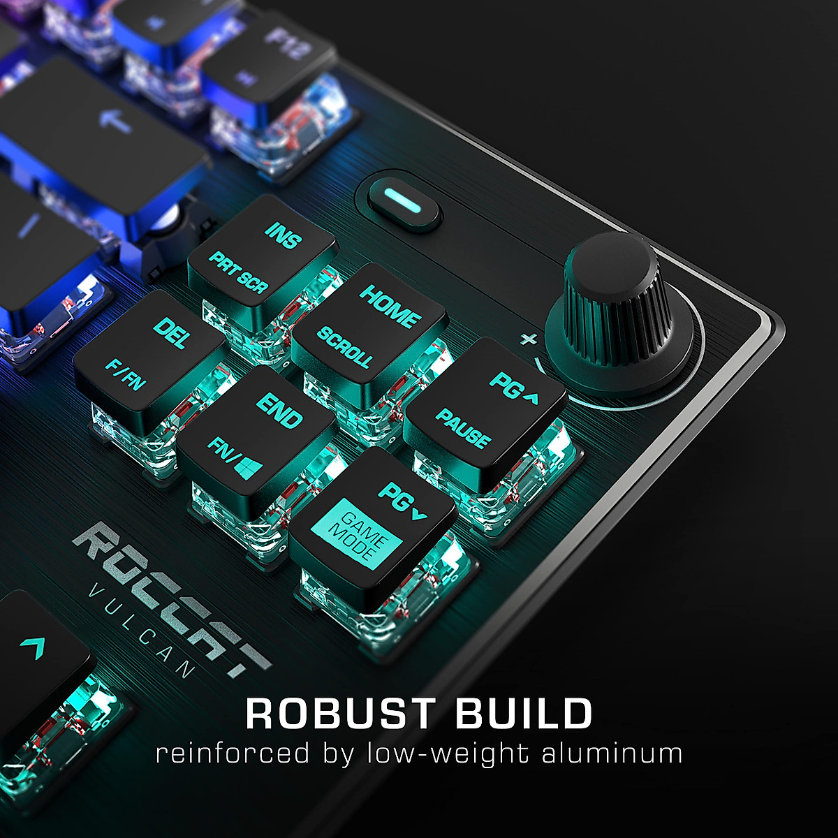 ROCCAT Vulcan TKL Linear PC Gaming Keyboard, Titan Switch Mechanical with Per Key AIMO RGB Lighting, Tenkeyless, Compact Design, Anodized Aluminum Top Plate, Detachable USB-C Cable, Black