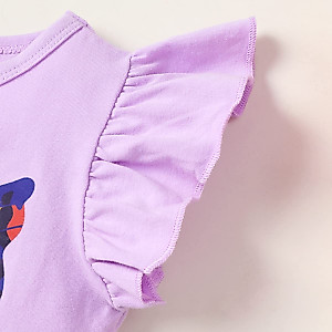 RETSUGO Baby Girls Skirt Top Set Flutter Sleeve Butterfly Shirt Kids Tulle Tutu Dress Toddler 2PC Birthday Party Outfits Purple 7-8 Years