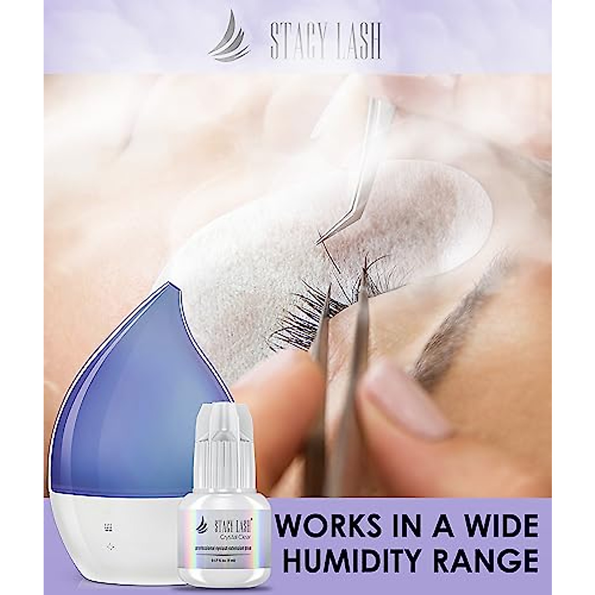 Crystal Clear Eyelash Extension Glue Stacy Lash (0.17fl.oz/5ml)/1 Sec Drying Time/Retention – 8 Weeks/Transparent Adhesive/Professional Supplies