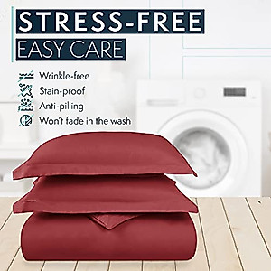 HC COLLECTION 1500 Thread Lightweight Duvet Cover Bed Linen Set with Zipper Closure for Comforters with 2 Pillow Shams, Queen, Burgundy