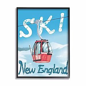 Stupell Industries Ski New England Red Winter Trolly Mountains, Designed by Ziwei LI Black Framed Wall Art, 11 x 14, Blue
