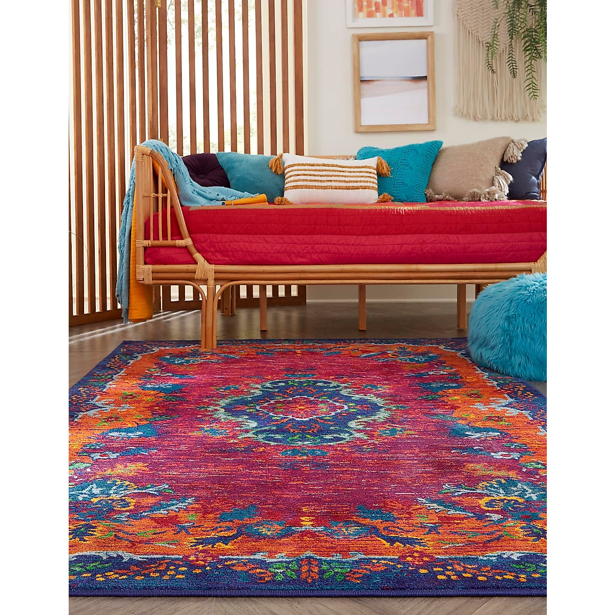 Rugs.com Calypso Collection Rug – 8' x 10' Fuchsia Medium Rug Perfect for Living Rooms, Large Dining Rooms, Open Floorplans