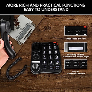 Large Key Wired Telephone, Corded Landline Telephone- Volume Adjustable Speakerphone Landline, Clear Font Big Button Landline Phones, Corded Landline Telephone