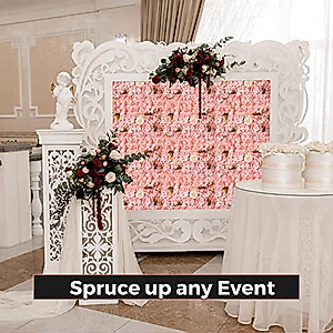 Imperial Pink Flower Wall Backdrop Panel - Pack of 6 - Artificial Flower Wall Decor, Pink Wall Decor, Wedding Party, Baby Shower Decorations | Handmade Floral Wall | Includes Zip Ties - 12x16