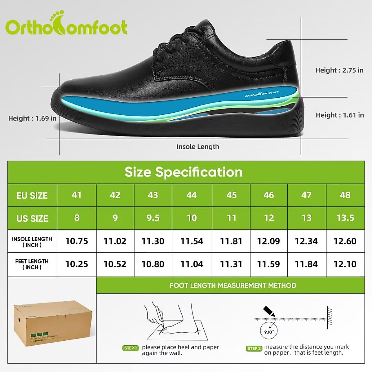 Men's Orthopedic Leather Dress Walking Shoes: Comfortable Plantar Fasciitis Fashion Oxford with Arch Support, Heel and Foot Pain Relief Dress Shoes for Wedding Black Size 12