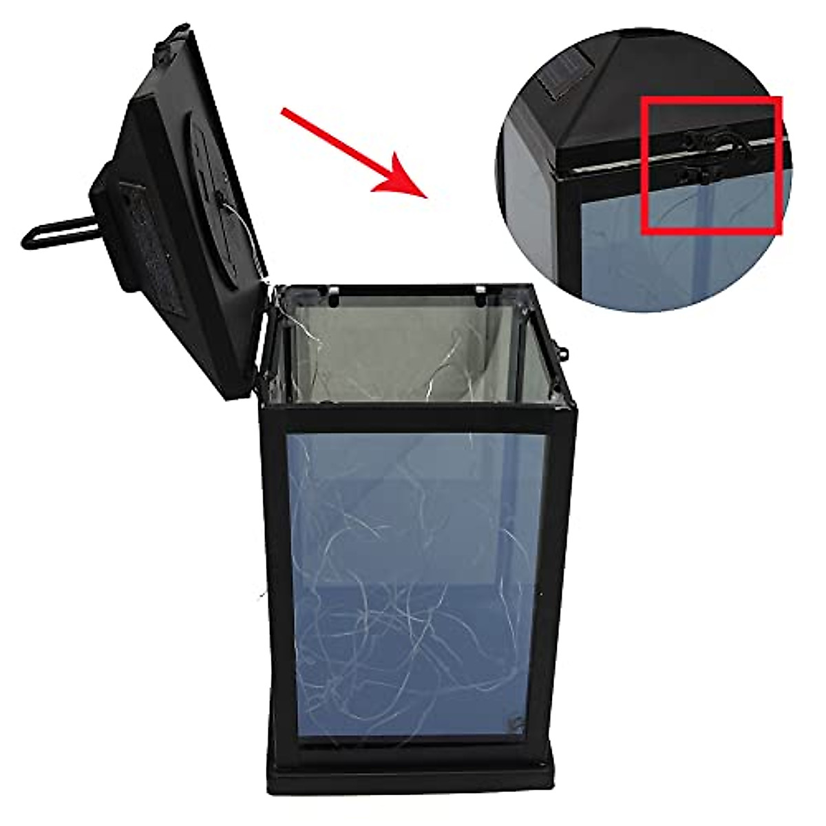 Solar Lantern Lights Metal Sunwind with 30 Warm White LEDs Fairy String Lights Outdoor Decorative Table Lamp (Black-11.4"H)